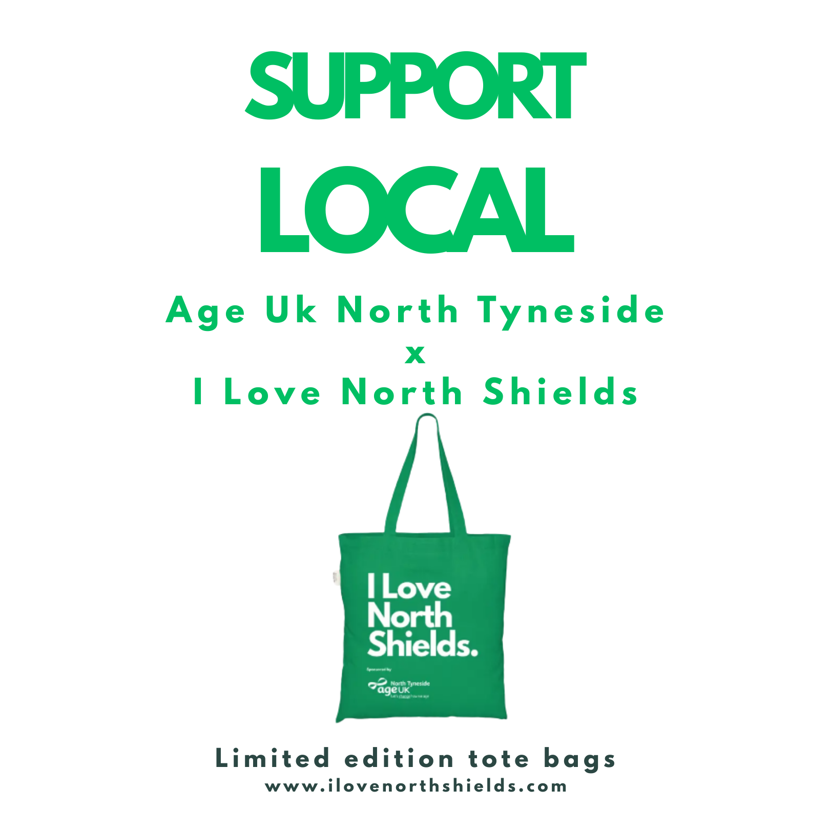 Limited Edition Green Tote Bag – Age UK North Tyneside x I Love North ...